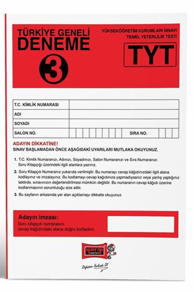 TYT Türkiye Geneli Deneme 3 TYT 1. Oturum Deneme Sınavları Yargı Yayınevi - YKS Komisyon